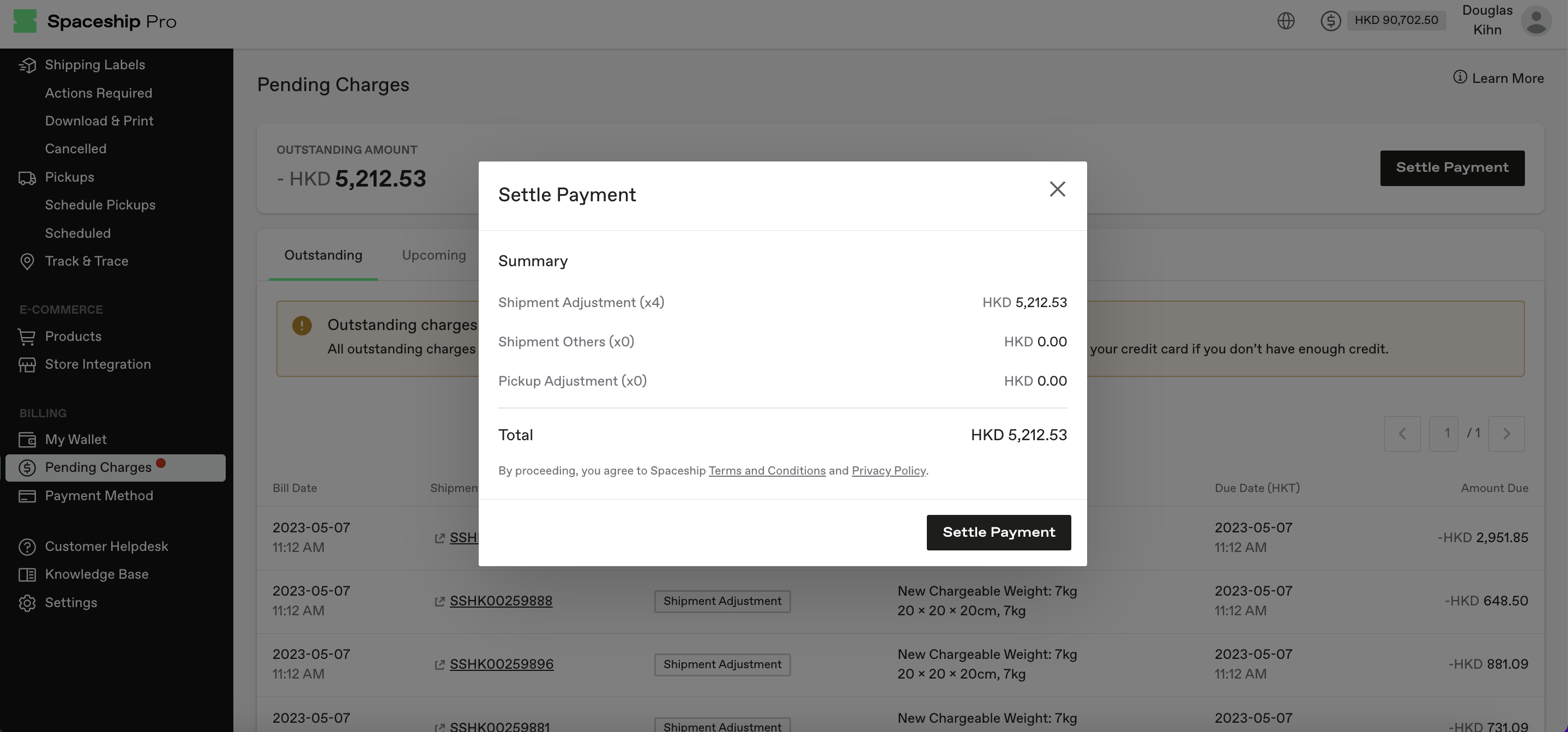 Billing Payments Pending Charges